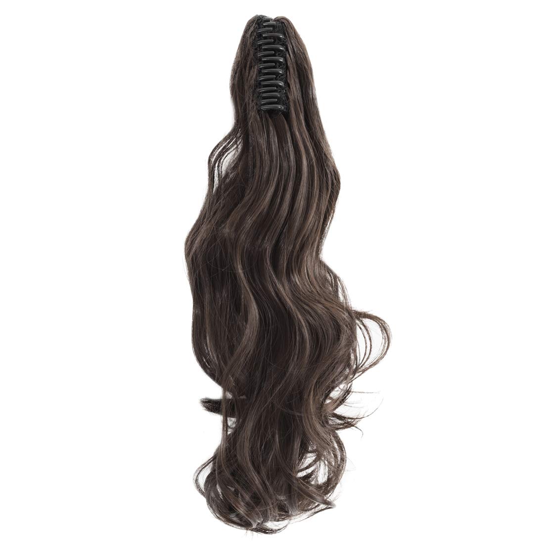 FELENDY Ponytail Extension Claw 18" 20" Curly Wavy Straight Clip in Hairpiece One Piece A Jaw Long Pony Tails for Women Dark Brown