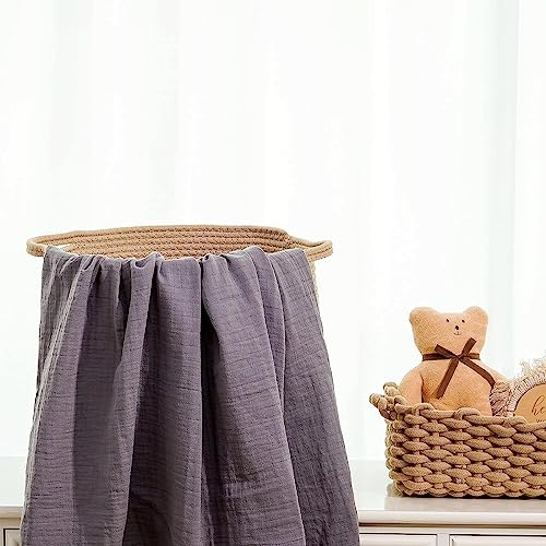 BabyWhale Muslin Swaddle Blanket, Boho Brown Rainbow Pattern Swaddle and Solid Color Swaddle for Newborn Baby Boys & Girls, Unisex Silky Soft Breathable Receiving Swaddle Wrap, 47x47 inches, 2 Pack