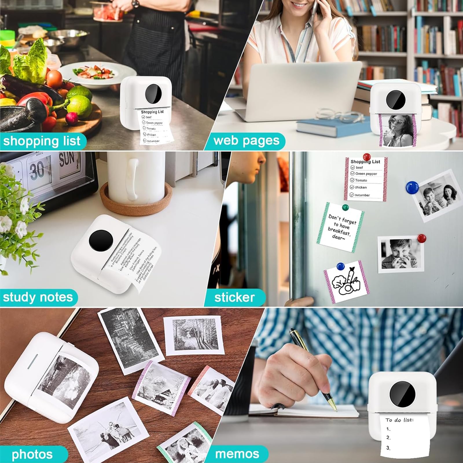 TVAIGER Mini Pocket Bluetooth Printer, Portable Thermal Sticker Printer with 13 Rolls Printing Paper for Journal, DIY Scrapbook, Travel, Notes, Memo, Receipt Printer for Kids Women Gifts (Black White)