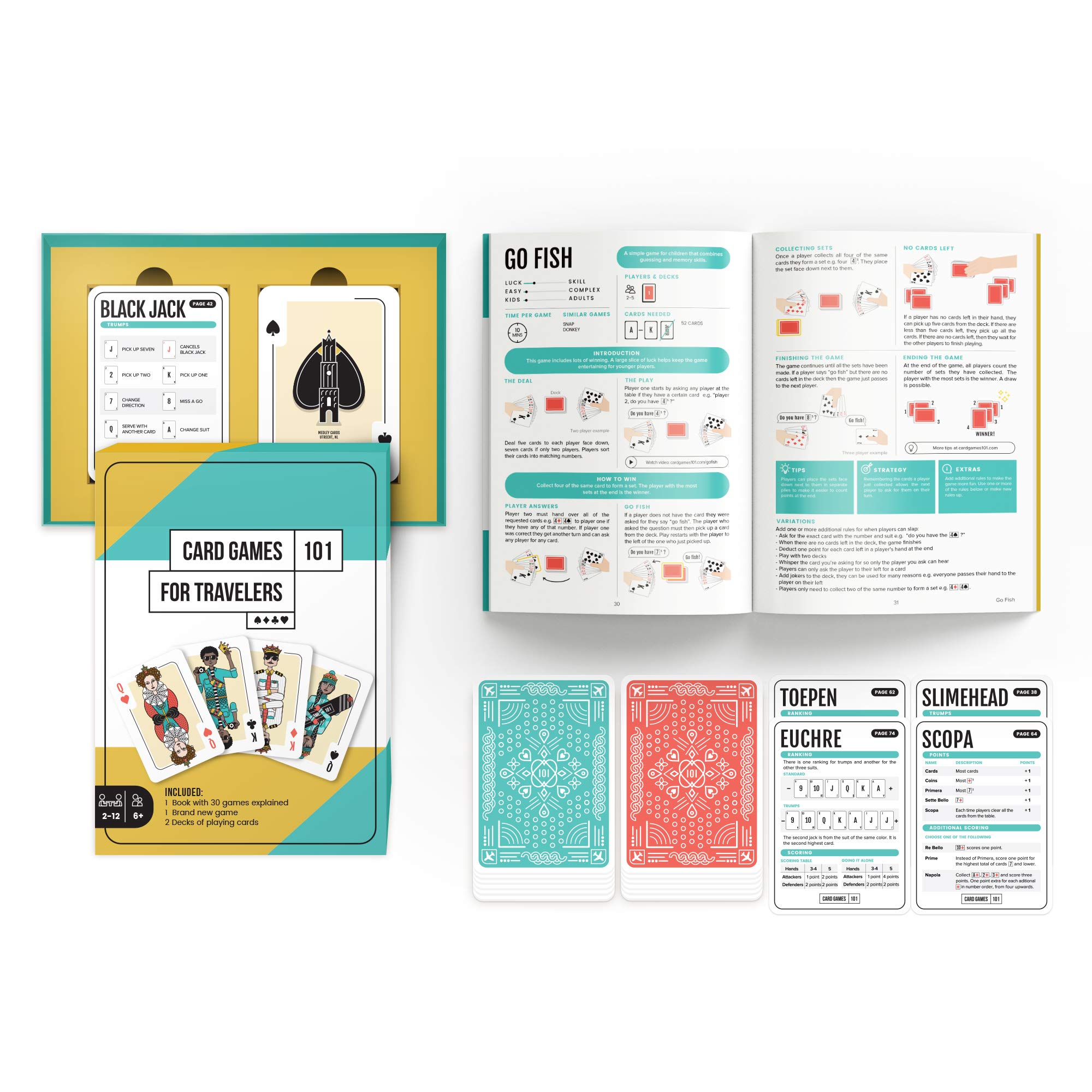 Card Games Set – 30 Fun Classic Games + 2 Custom Decks – Gift for Families, Kids, and Travelers – Ideal for Family Time & Road Trips
