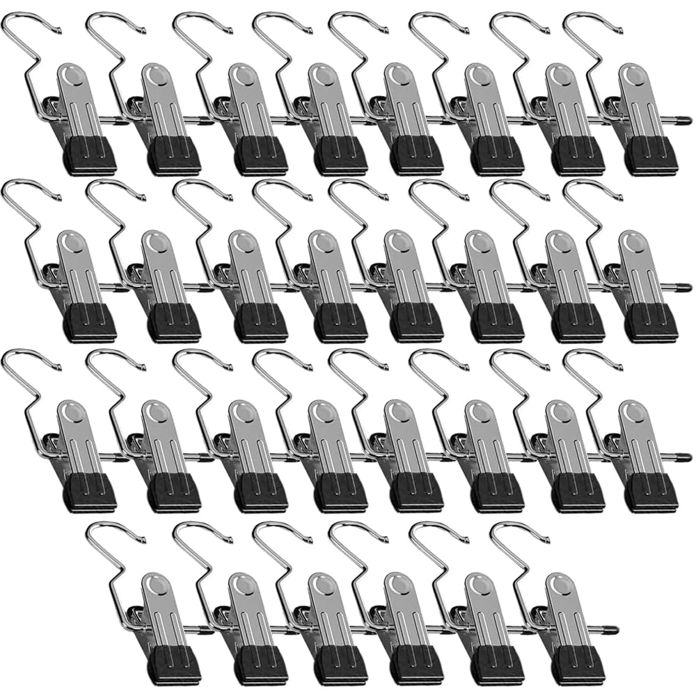 Space-Saving Clothespin Hat Pants Storage Hanging Travel Hook, Stainless Steel Boot Hangers Clips Boot Hangers for Closet, Laundry Hooks Hanging Clips Clothes Pins Socks Towel Clips (Black, 30Pcs)