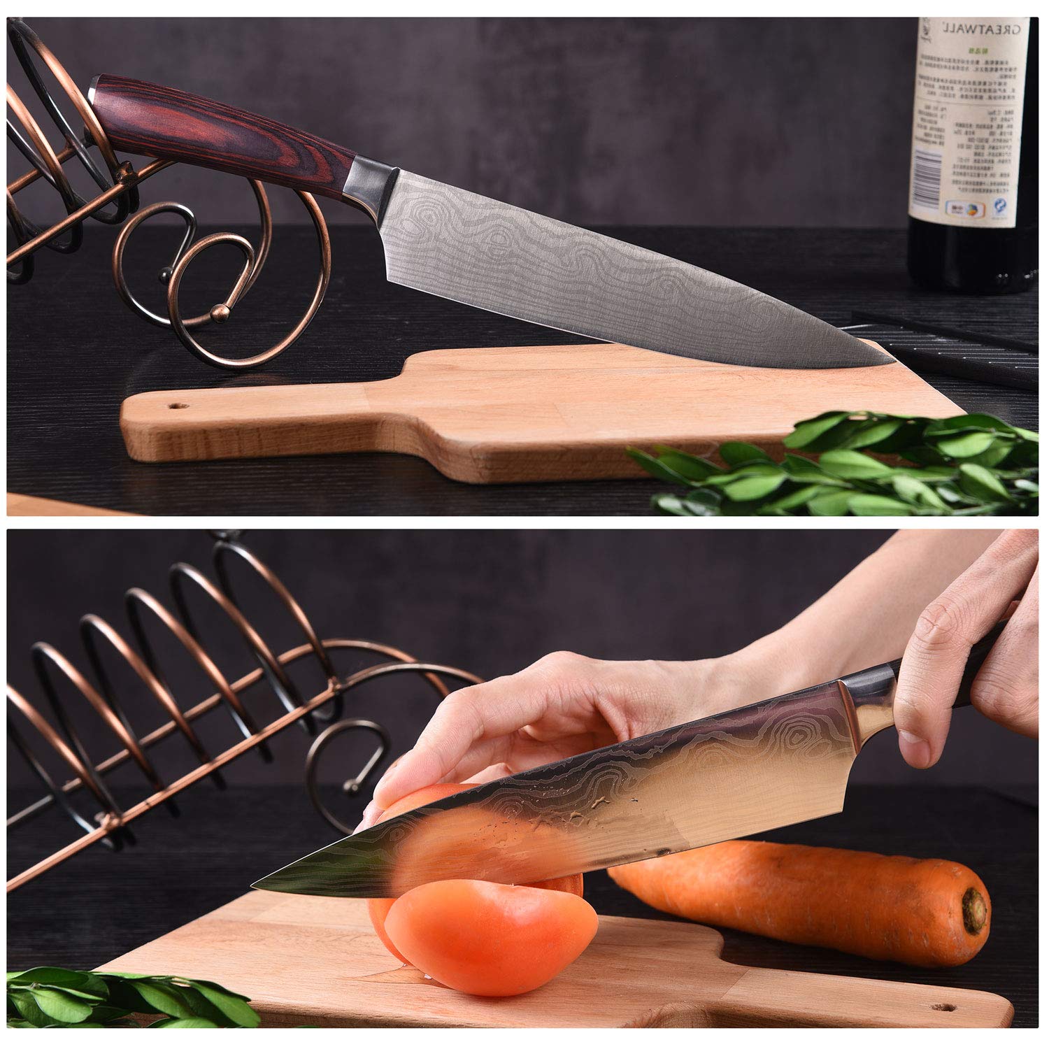 SANDEWILY 5PCS Chef Knife Set - Ultra Sharp Japanese Knives with High Carbon Stainless Steel Blades and Ergonomic Pakkawood Handle in an Elegant Gift Box