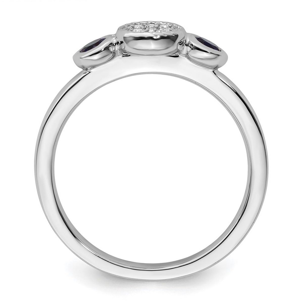 925 Sterling Silver Bezel Polished Prong set Stackable Expressions Db Round Created Sapphire and Dia. Ring Size 8 Jewelry for Women