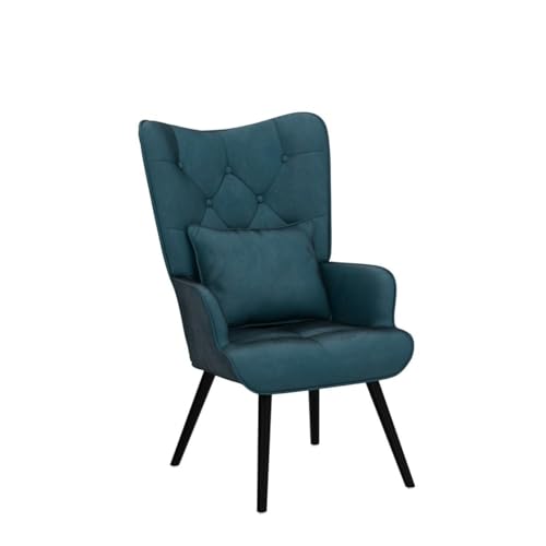 Accent Chairs Set for Living Room- Mid-Century Modern Comfy Reading Chair for Bedroom Adults Armchairs Sillones para Sala Sofa Tall Wingback Arm Chairs Microfiber Cushioned (Teal, 2 Chairs)