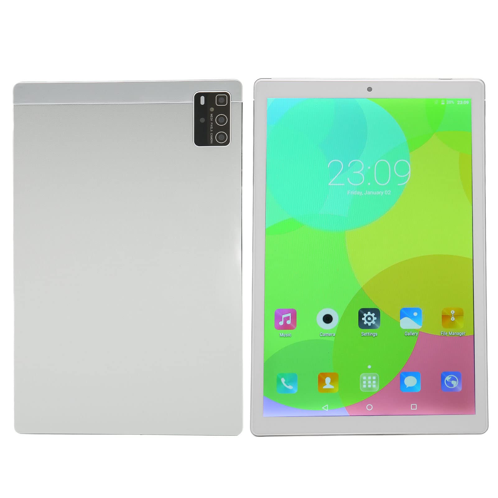 Airshi Call Tablet, 5MP 8MP Dual Camera 2.4 5GWiFi 10.1 Inch Tablet 6G 128G 100‑240V Gaming Silver (US Plug)