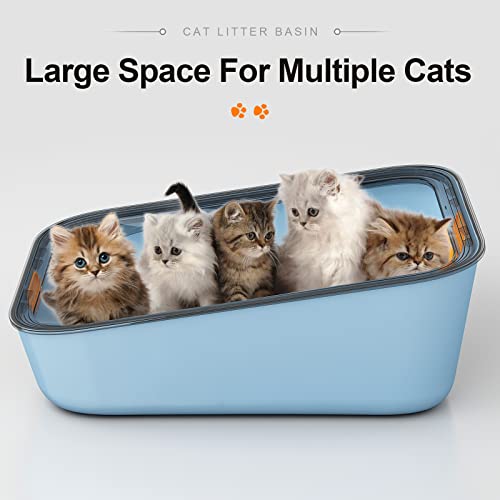 Eiiel Extra Cat Litter Box, 7.3 Wx24 L Large Nonstick Pan Durable Standard Great for Small & Cats Easy to Clean1(Blue)