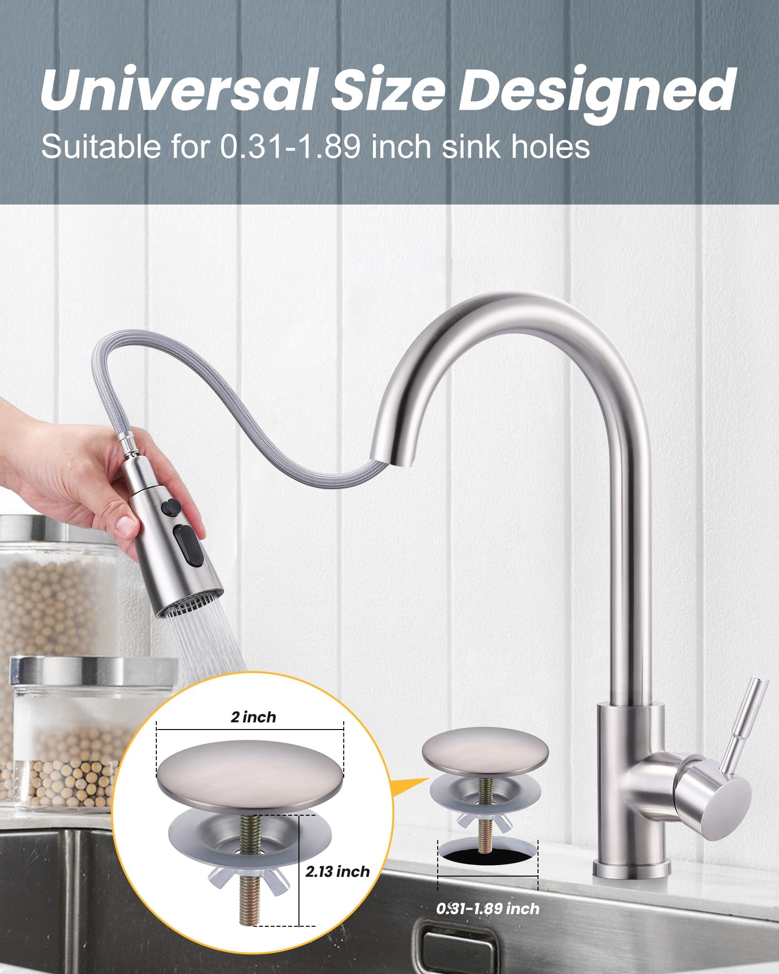 ALEASHA Kitchen Sink Hole Cover, Faucet Hole Cover for Kitchen Sink, Tap Hole Plate Stopper Cover Blanking Brass Metal Plug, Brushed Nickel
