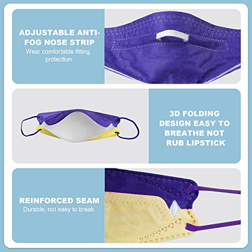 Sheal Individually Packaged Disposable 4 Ply 50PCS 5-Colors Gradient Face Masks with Colorful Elastic Earloops for Adult