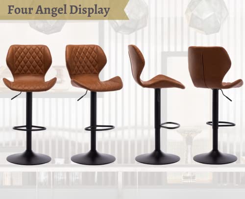 EALSON Swivel Bar Stools Set of 2 Modern Counter Height Barstools PU Leather Bar Chairs with Back Adjustable Kitchen Island Stools for Home Bar/ Dining Room, Brown