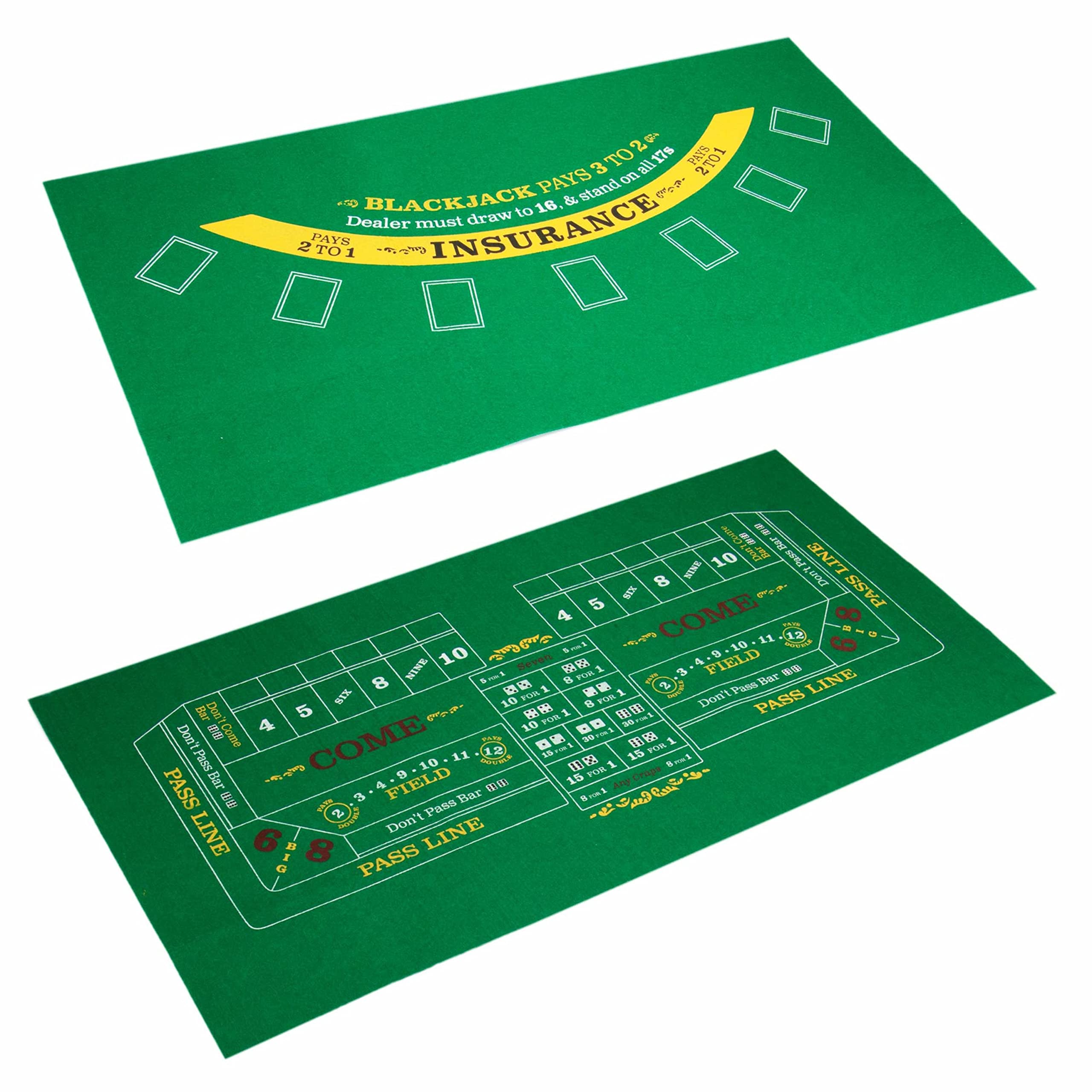 Brybelly Double-Sided Craps Table & Blackjack Casino Felt | Convenient, Space-Saving 36" x 18" Roll-up Casino Gambling Tabletop Mat | Smooth 2mm Mini-Felt for Coffee Table Craps & Blackjack