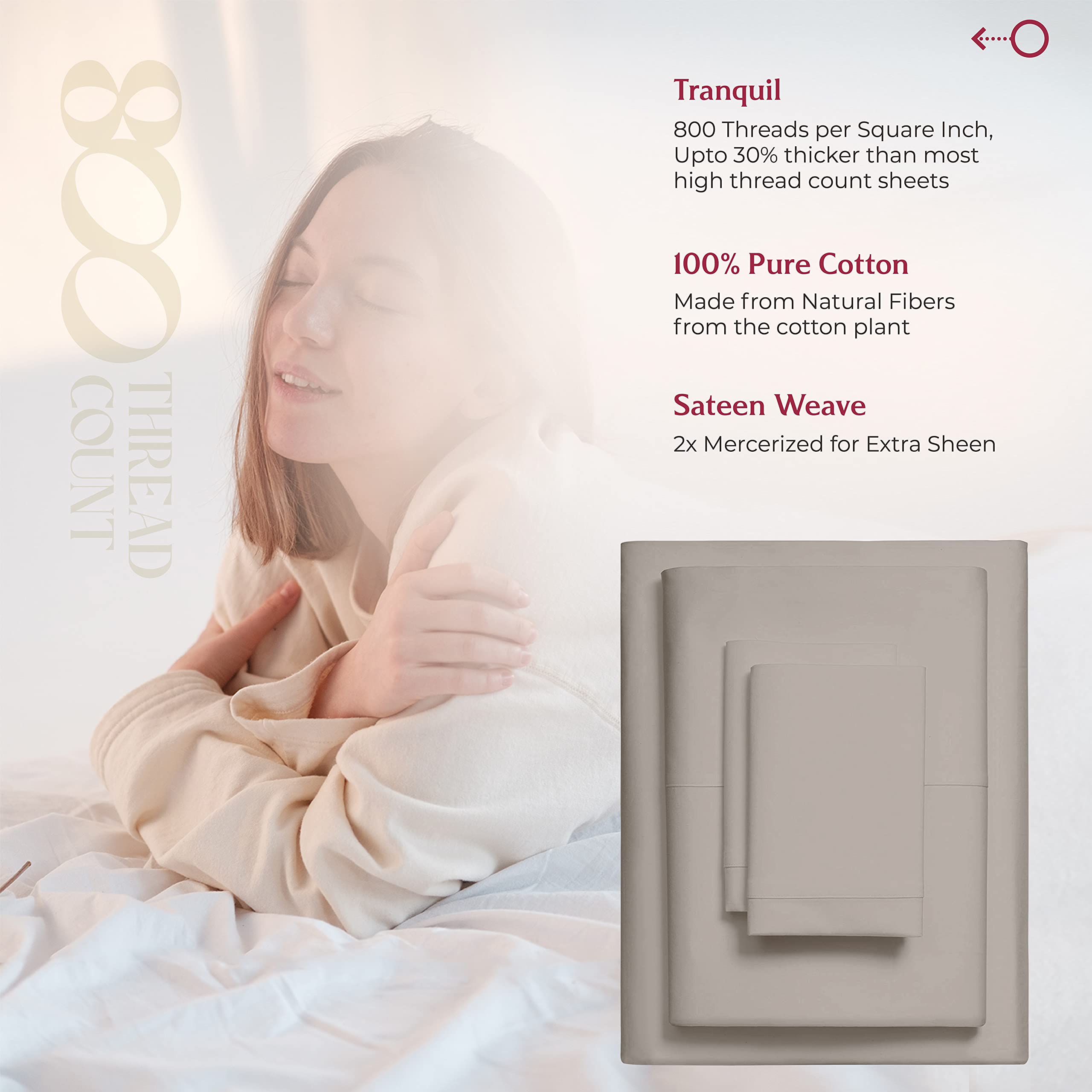 800-Thread-Count Cotton Sheets - Egyptian Quality Long Staple Cotton, Sateen Weave Taupe Color Queen Sheets for Queen Size Bed, Fits Mattress Upto 16'' Deep Pocket (Packaging May Vary)