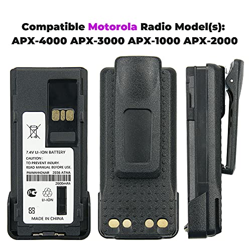 Vineyuan 7.4V 2600mAh PMNN4424AR Li-ion Battery for APX 1000 APX 2000 APX 3000 APX 4000 Two Way Radio Battery with Belt Clip - 10 Pack
