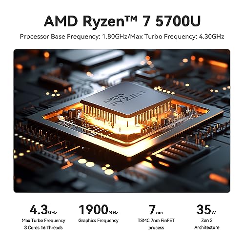 Beelink SER5 Mini PC, AMD Ryzen 7 5700U(up to 4.3GHz) 8C/16T, Mini Computer 32GB DDR4 RAM 1TB NVMe SSD, Mini Desktop Computer 4K 60Hz Triple Screen Display HDMI&DP&USB-C WiFi6 BT5.2 WOL 35W HTPC