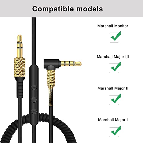 Aiivioll Replacement Audio Cable Compatible with Marshall Major 1/Major 2/Major 3/Marshall Monitor Headphones, Wound Stereo Audio Extension Cable with Remote Microphone and Volume Control (Black)