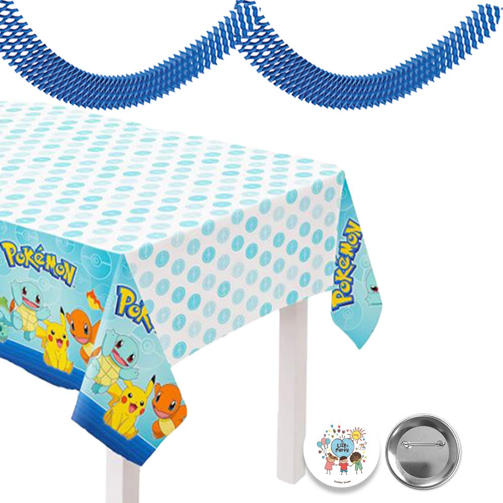 Classic Pokemon Birthday Party Supplies Pack for 16 with Plates, Napkins, Cups, Table Cover, Candles, and Pin