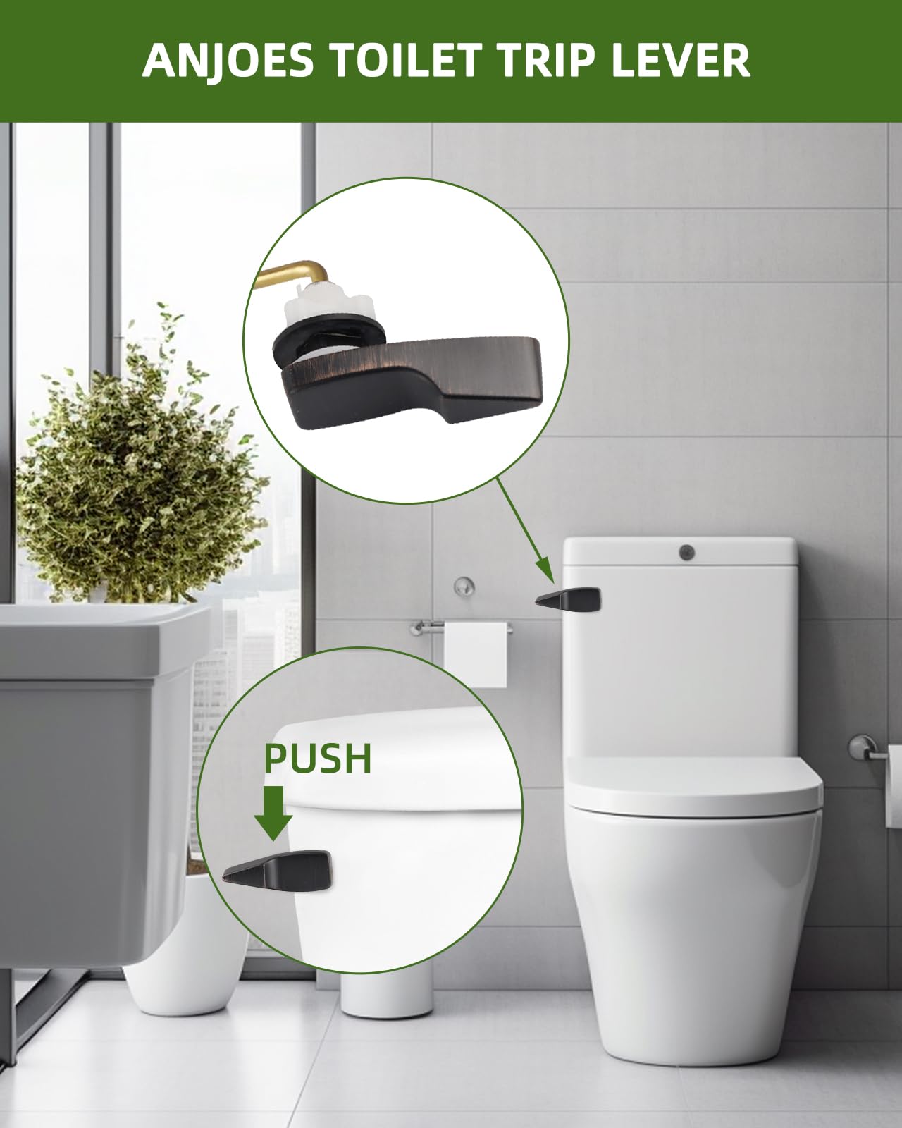 ANJOES Universal Front Mount Toilet Handle - Toilet Flusher Lever Replacement Compatible with American Standard/Mansifield, with Flapper Chain, Chrome Finish