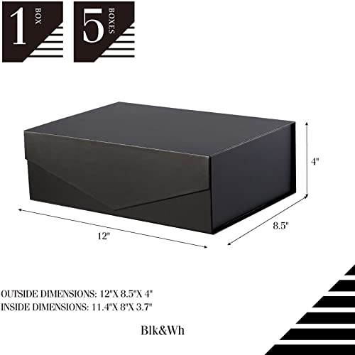 BLK&WH Gift Box 11.5x8.1x3.8 Inches, Black Gift Box with Lid, Large Gift Box, Magnetic Gift Box, Groomsman Box (Matte Black)
