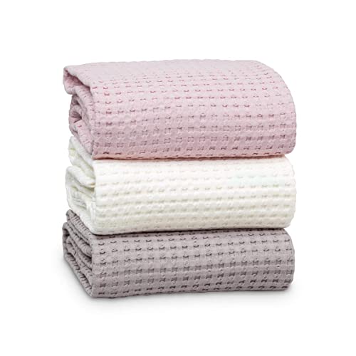 lulujo Soft Cotton Baby Blanket, Waffle Weave (Vanilla)