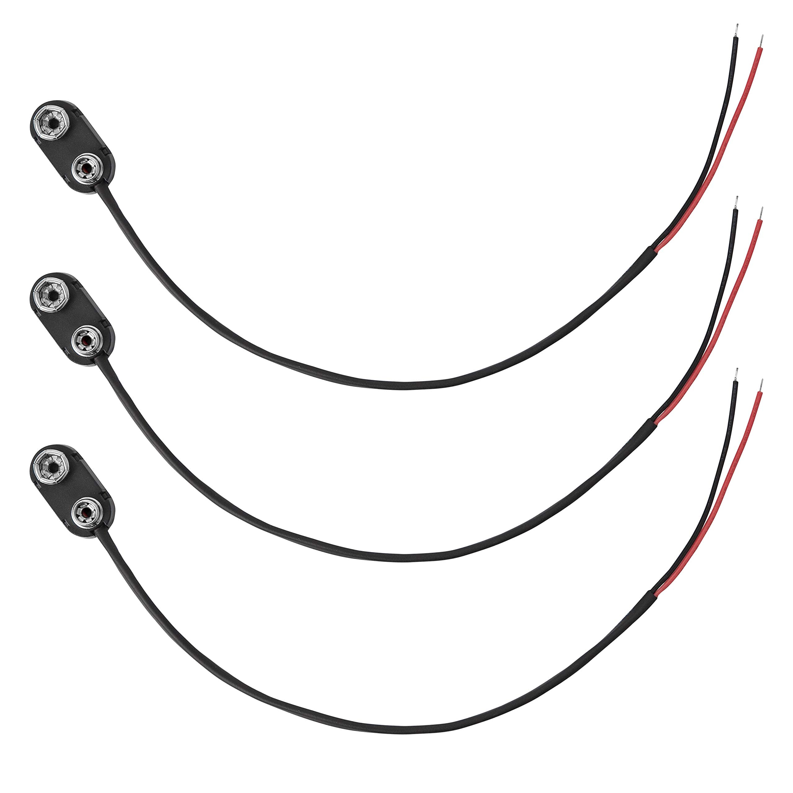 9V Battery Snap On Hard-Shell Clip Connector with Insulated Wires - 3 Pieces