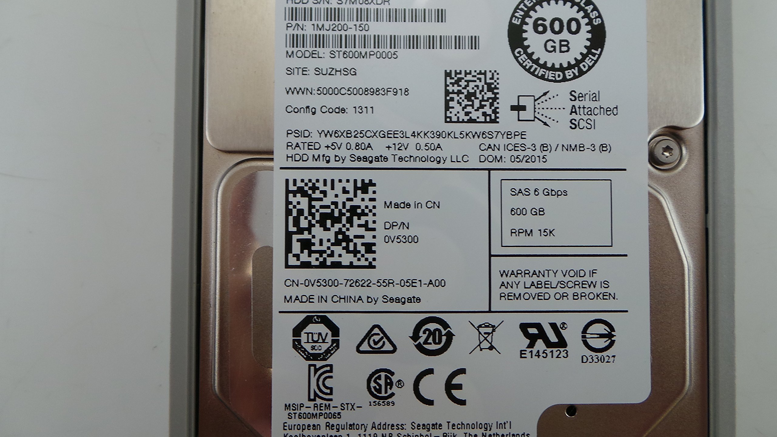 Dell 600GB 15K 2.5" SAS 6Gbs HDD (V5300)