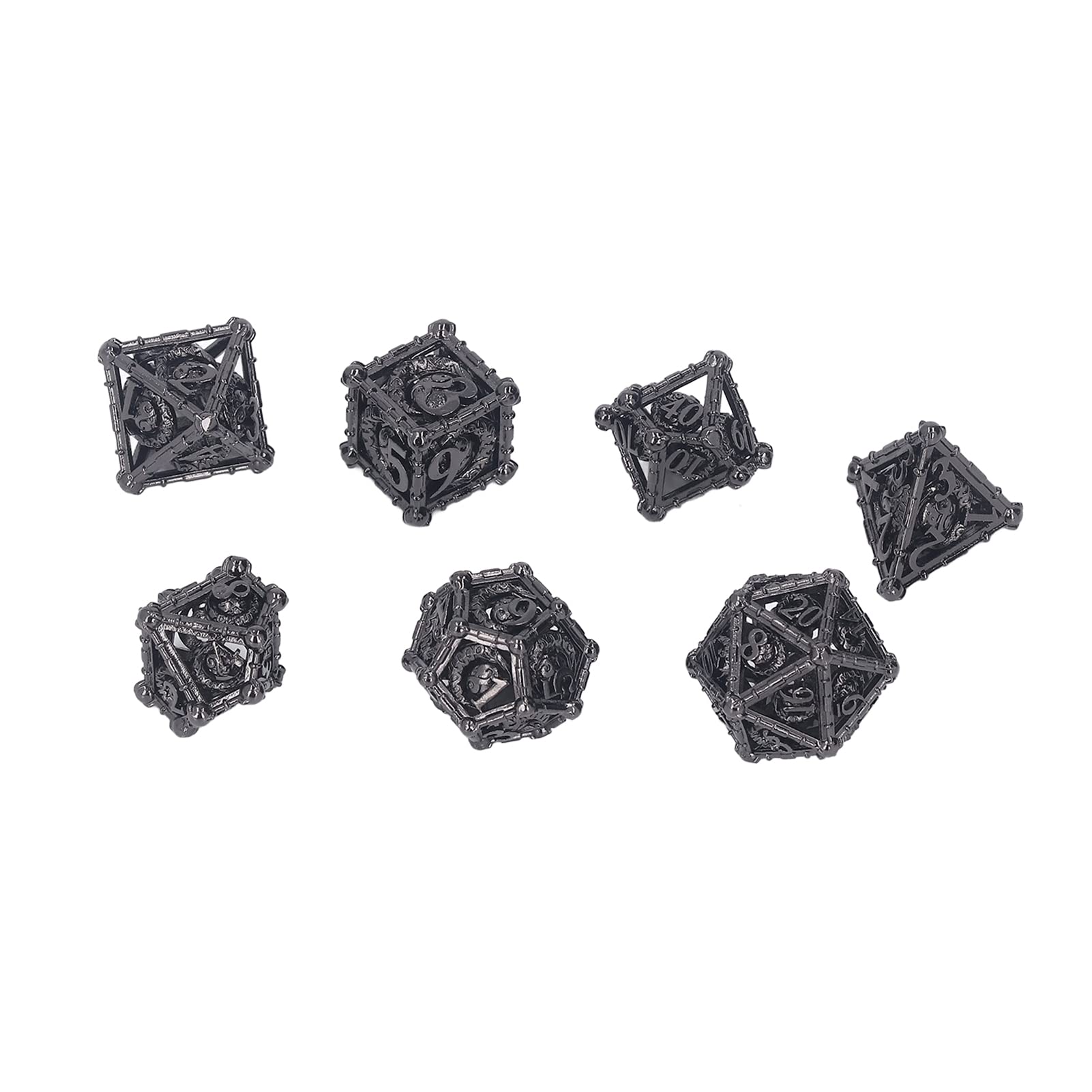 7pcs Hollow Polyhedral Dice Set, Hollow Design, Mellow Corner, Brass, Adult Christmas Party Board Game Dice Props for Role Playing Game