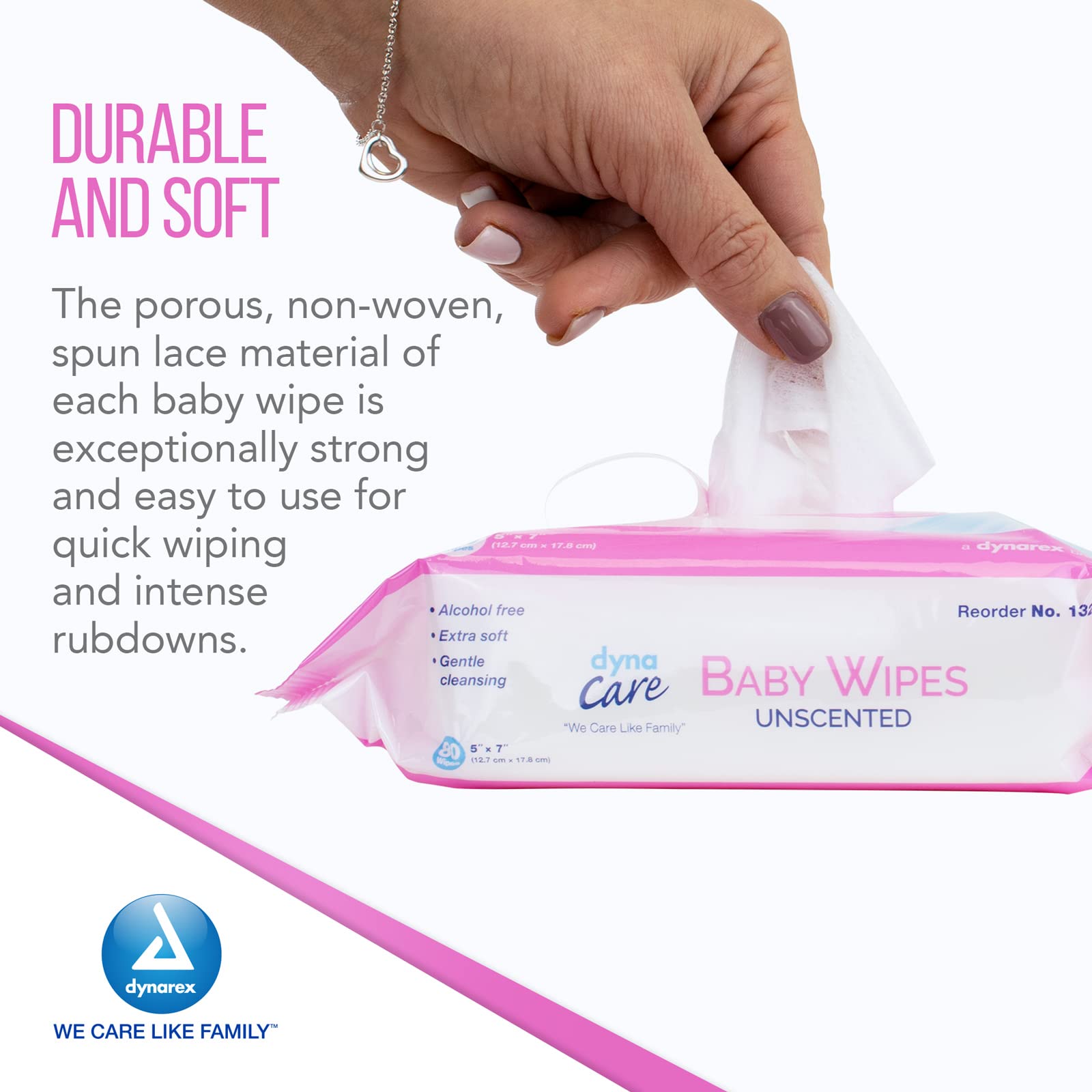 Dynarex Baby Wipes - Non-Alcohol Wipes for Babies with Lanolin & Aloe to Moisturize Skin - Resealable Soft Pack - Unscented - 5x7", 80 Wet Wipes per Pack, 24 per Case