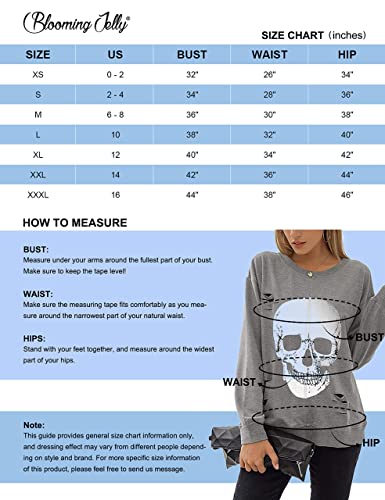 Blooming Jelly Women's Skeleton Hoodie Skull Graphic Hoodies Long Sleeve Top Pullover Oversized Sweatshirt（X-Large,Grey-Hoodie）