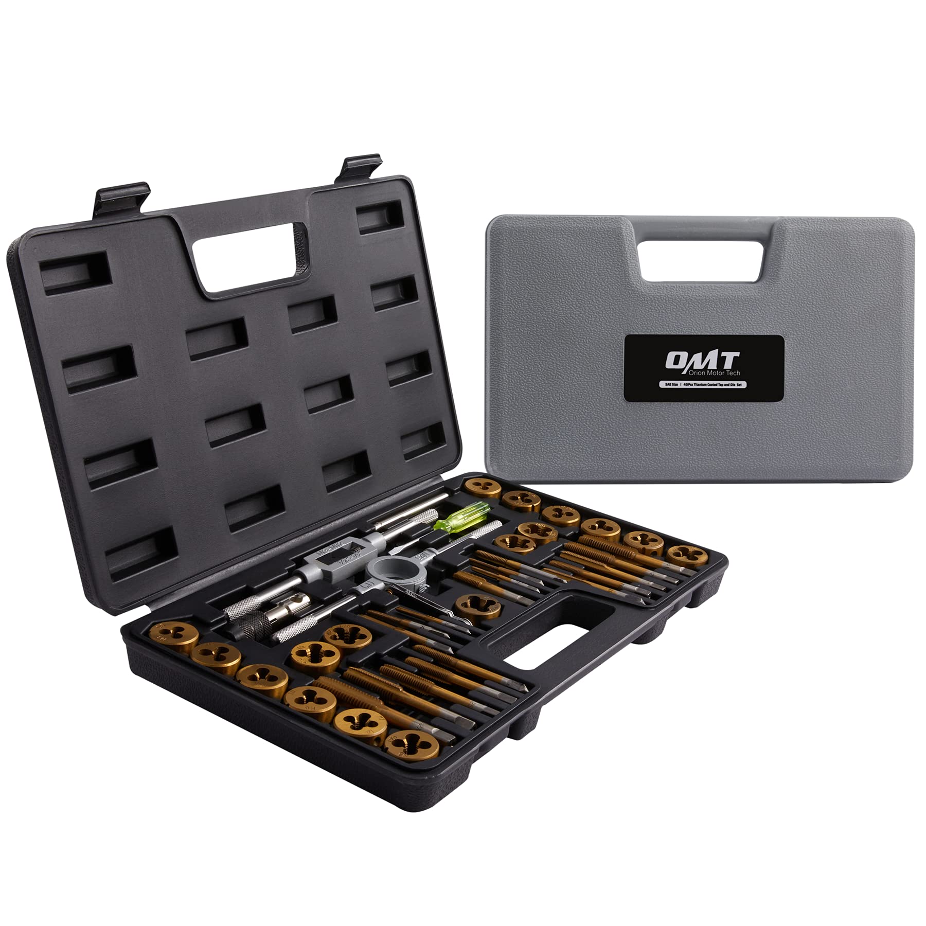 80pc Titanium Coated Tap and Die Set in SAE and Metric Sizes | Titanium Steel Metric and Standard Tap Set and Die Tool Set for Internal and External Threading