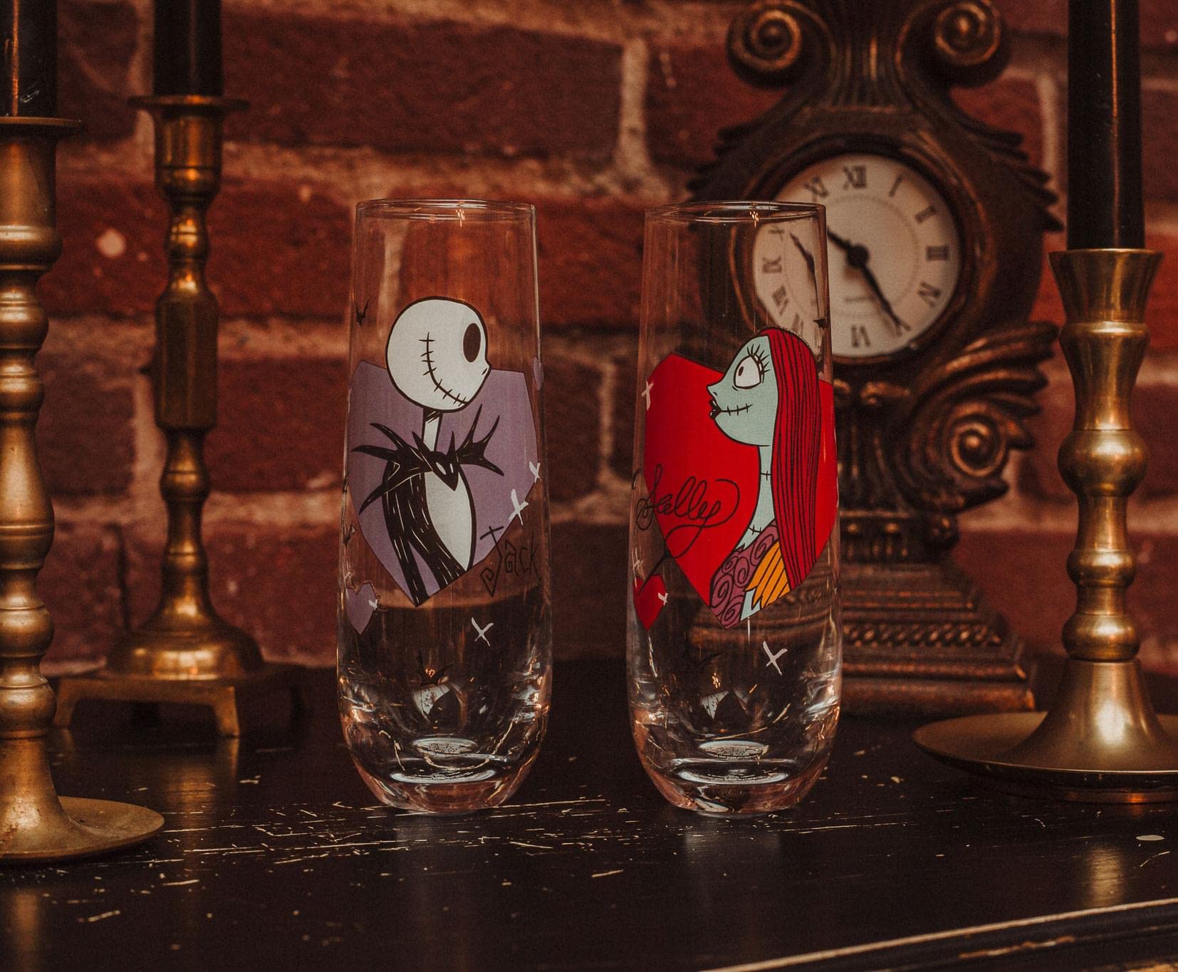 Disney The Nightmare Before Christmas Jack and Sally 9-Ounce Stemless Fluted Glassware, Set of 2 | Toasting Champagne Glass Cups For Wine, Mimosas, Cocktails | Home Bar & Kitchen Essentials