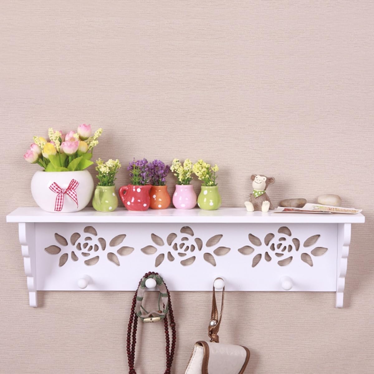 ABOOFAN Wall Mount Shelves 1pc Coat Hanger White Shelves White Shelf Wall Mounted Key Holder Hooks with Coat Hooks Floating Shelves Wall Mounted Clothing Rack with Hook PVC Hook up