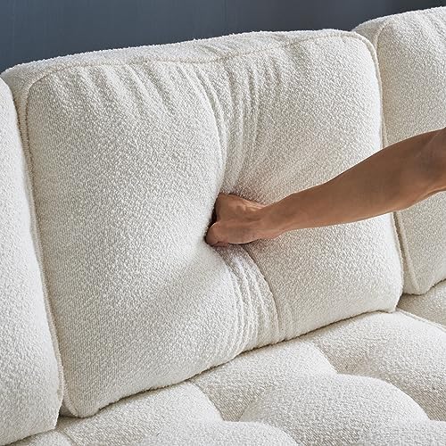 BeiXuan Modern Convertible Modular Sectional Sofa with Ottomans,Upholstery,3-Seat L Shaped Couch Sofa Bed for Living Room/Bedroom/Office/Apartment/Small Space,Boucle Yarn, Beige
