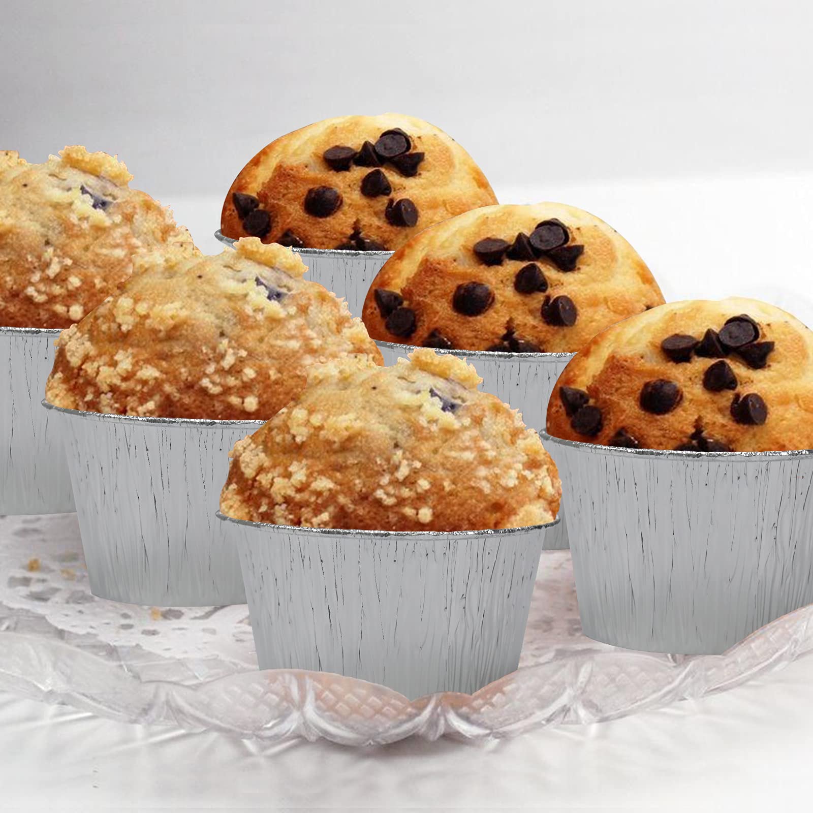 Aluminum Foil Baking Cups, Disposable Ramekin 4 Oz Aluminum Cupcake liners, 150 Pcs Silver Foil Baking Cups Muffin Liners for Baking, Cupcake, Pudding, Egg Tart, Creme Brulee