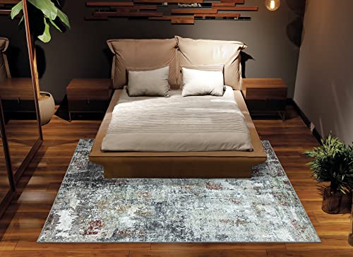 Bloom Rugs Washable Non-Slip 3' x 5' Rug - Gray/Red/Brown Modern Abstract Area Rug for Living Room, Bedroom, Dining Room, and Kitchen - Exact Size: 3' x 5'