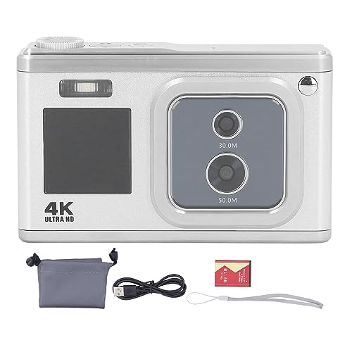 4K Digital Camera with Flash, 50MP Digital Camera for Photography and Video Autofocus Anti Shake, Travel Portable Camera with Battery, 16X Zoom Vlogging Camera (Silver)