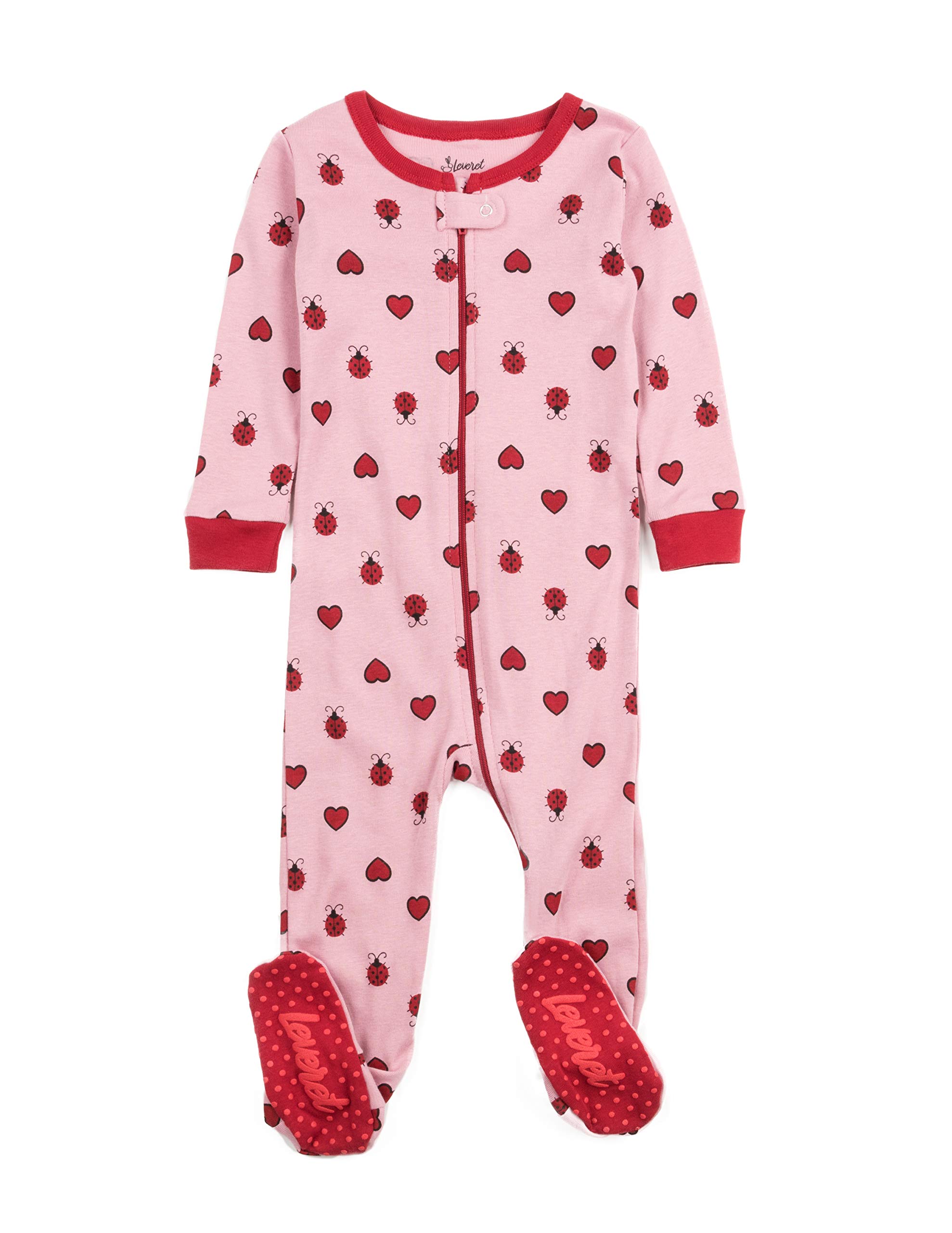 Leveret Kids & Toddler Boys Girls Footed Pajamas 100% Cotton Ladybug w/Heart (Size 3-6 Months)