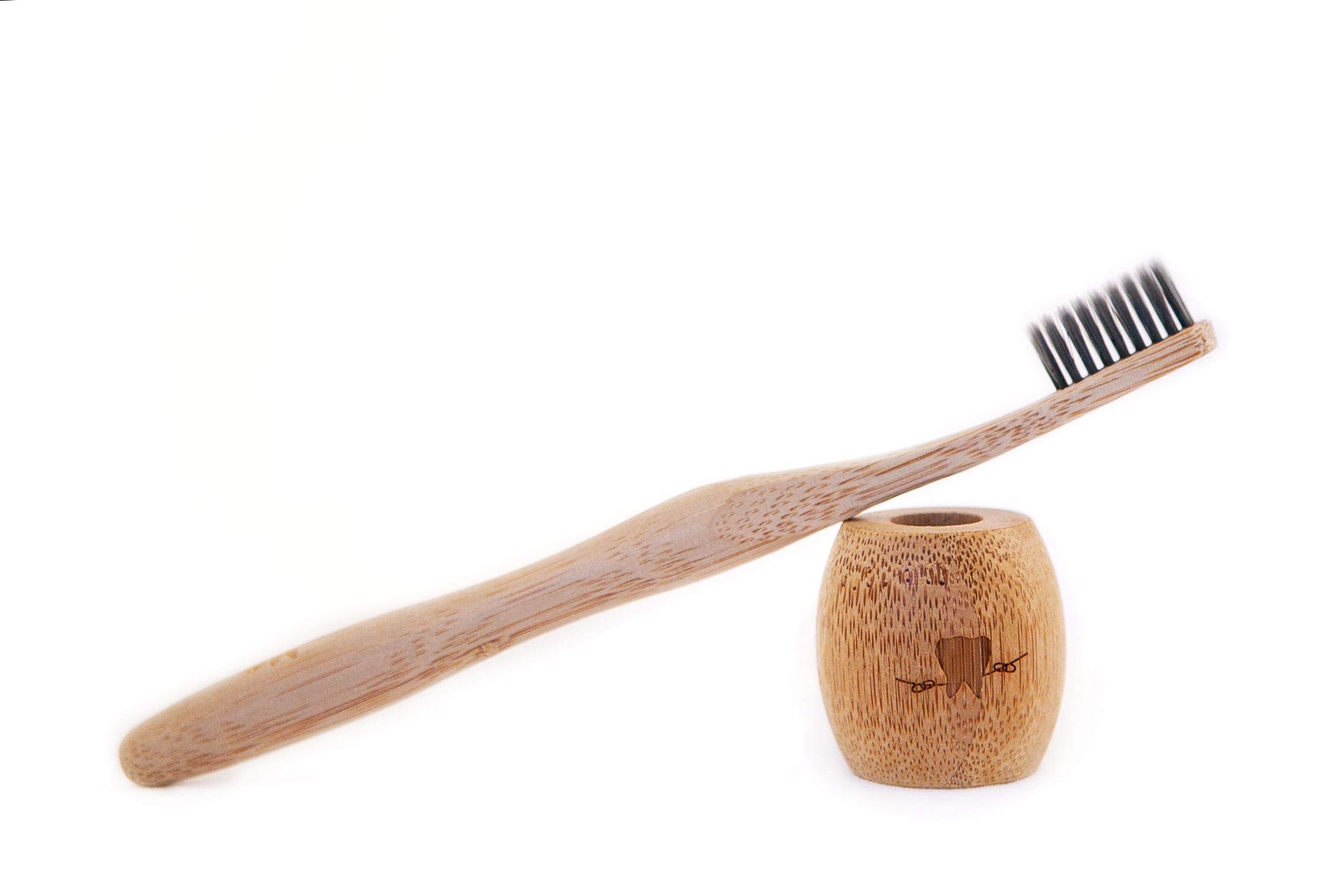 Knotty Brush Bamboo Toothbrush with Soft Bamboo Charcoal/Nylon Bristles - Natural, Eco-friendly, Plant-Based, Vegan - Adult Size - 4 Pack
