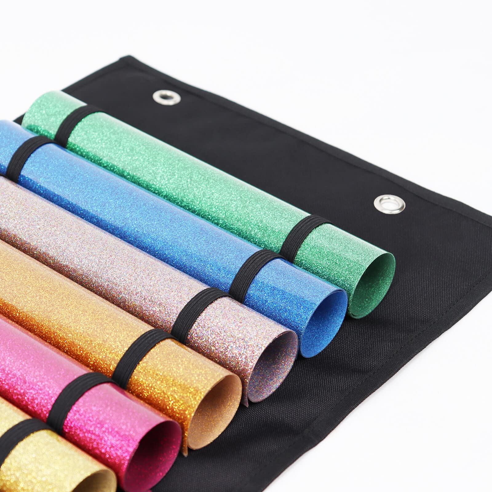iFCOW Vinyl Roll Holder, Roll Storage Hanging Bag with 2 Hook 48 Roll Compartments Adjustable Size Vinyl Roll Organizer for Craft Room