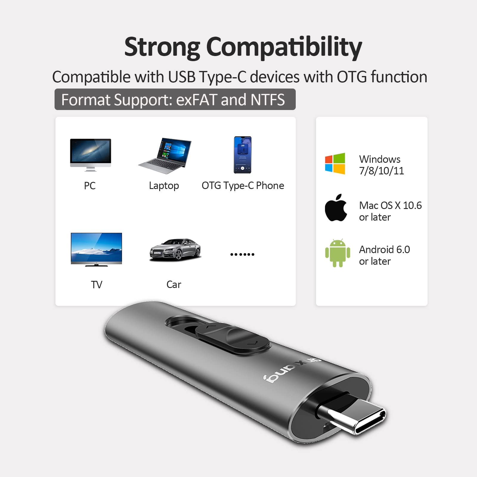 512GB USB SSD Solid State Flash Drive 550MB/s Super-Fast Transfer Speed USB 3.2 Gen1 Dual Interface USB Type-C Thumb Drive Memory Photo Stick for OTG Type-C Android Phone, PC, Mac, Laptop(Silvergray)