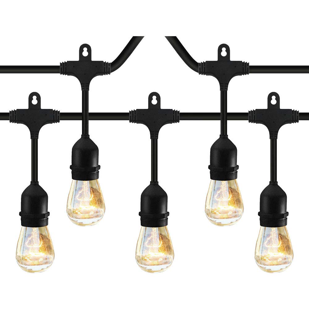 Classyke 2-Pack 48ft Indoor Outdoor String Lights for Patio Garden Yard Deck Cafe Dimmable Weatherproof Commercial Grade [UL Listed] - Incandescent (48FT 2 Pack)