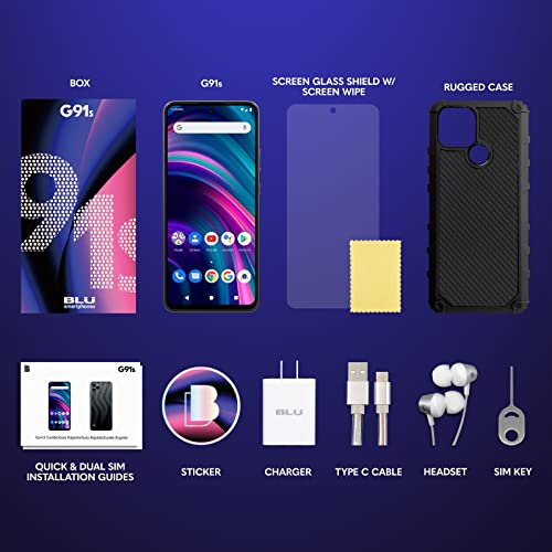 BLU G91S | 4-Day Battery | Unlocked | 6.8” Full HD+ Display | 128GB | 48MP Triple Camera | US Version | US Warranty | Cyan