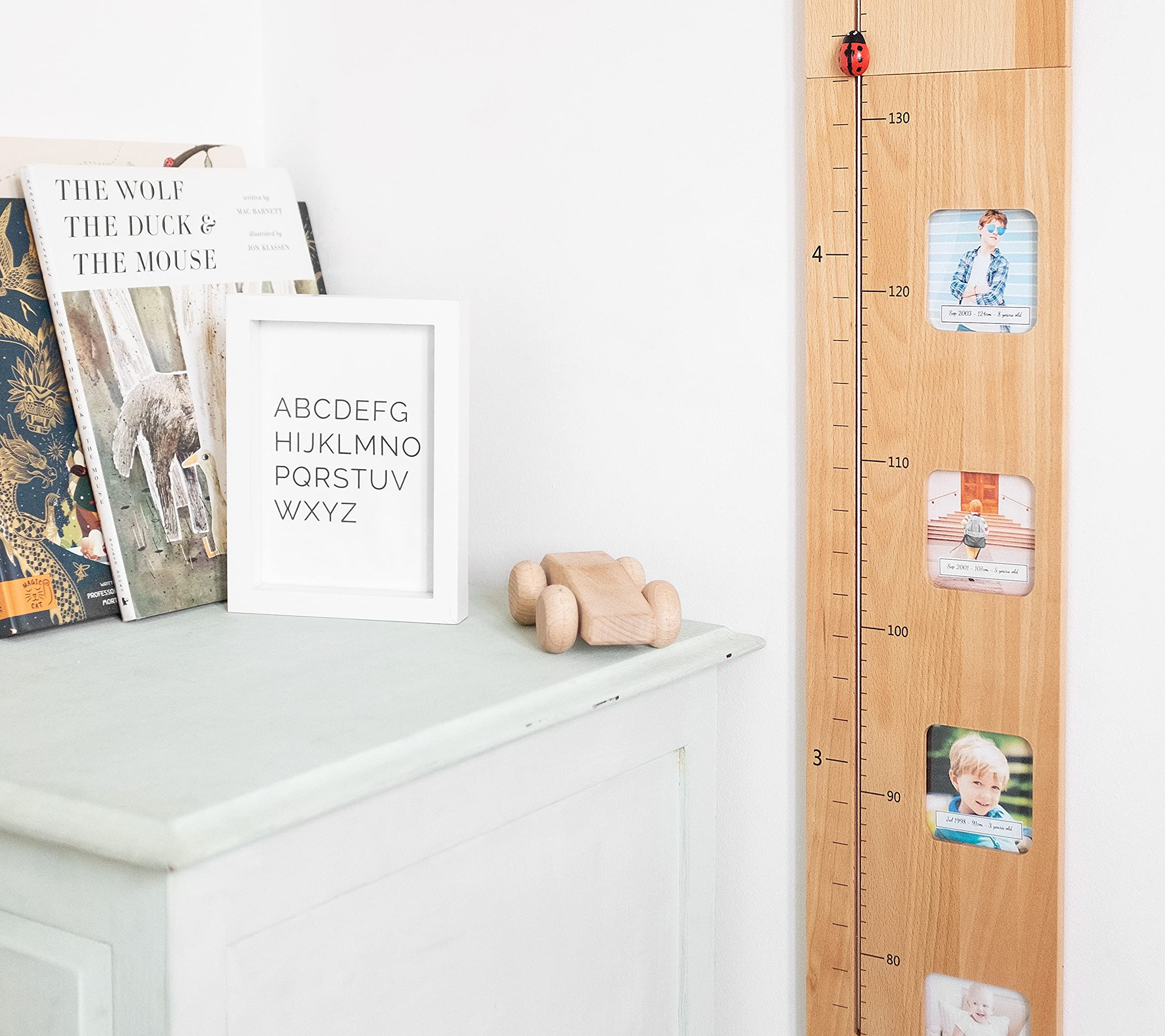 Kids Beech Wood Wall Growth Chart with Photo Windows. Capture Growth Milestones with Pictures. Neutral Wooden Decor Height Ruler Keepsake Gift for Babies, Boys or Girls