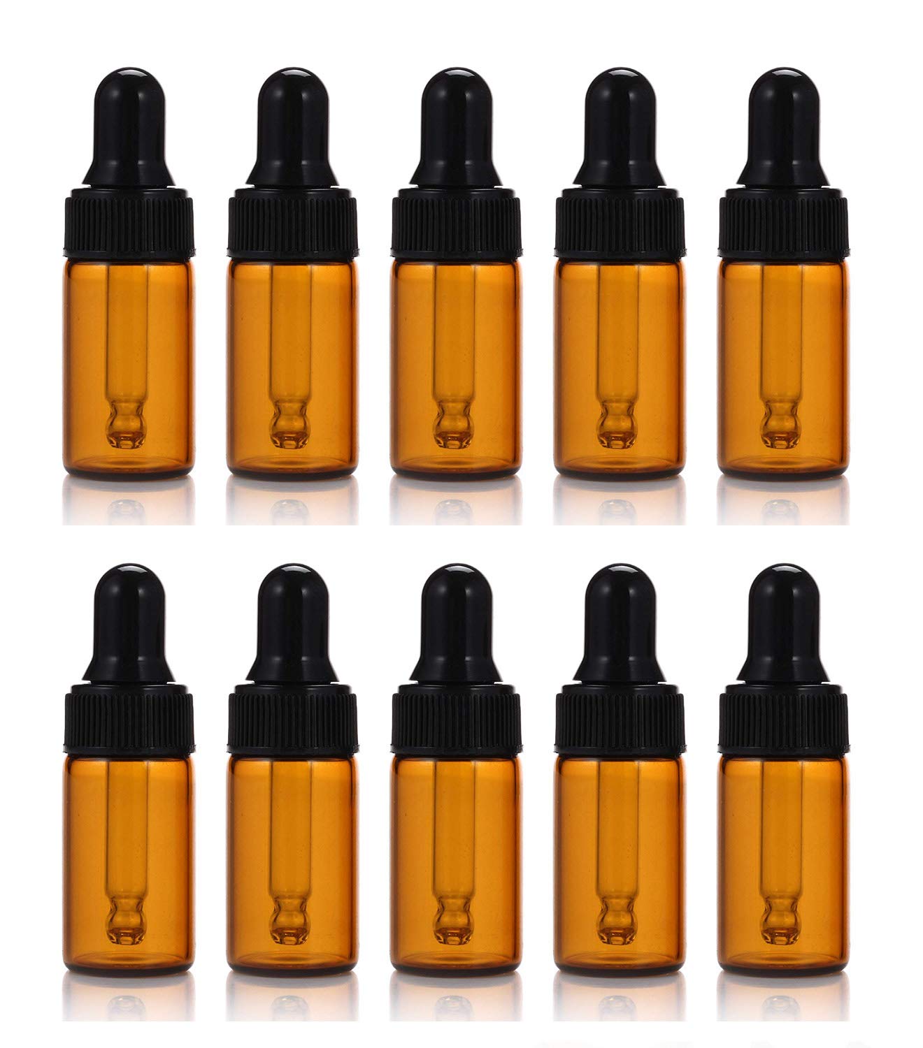 ELFENSTALL- 10pcs 10ml 1/3oz Amber Mini Glass Bottle Amber Sample Vial Small Essential Oil Bottle with Glass Eye Dropper Refillable Containers + 1pc Glass Clean Cloth + 1pc 3ml Dropper