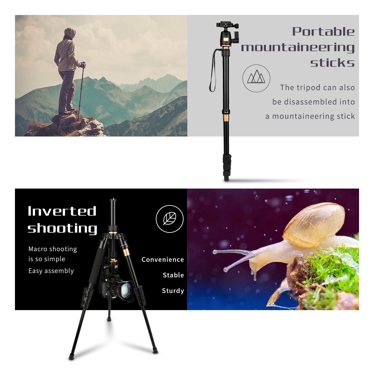 AFAITH Tripod for DSLR Camera, Ultra Compact and Lightweight Aluminum Travel Tripod with 360 Panorama Ball Head Quick Release Plate for Canon, Nikon, Sony, Samsung, Olympus, Panasonic