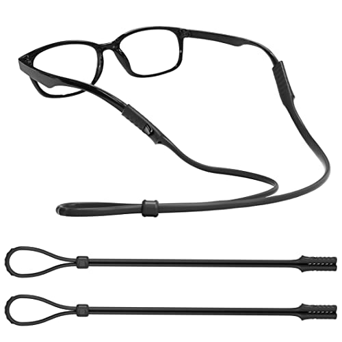 A'ceisme Glasses Strap, Eyeglasses Strap Holder for Sports, Silicone Sunglasses Strap for Men Women Kids, Adjustable Eye Glasses String Strap Eyewear Retainers,Eyeglass Straps, 2PCS,Black (20 inches)