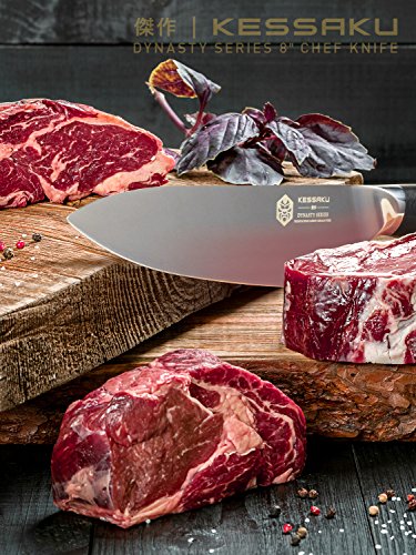 KESSAKU Chef Knife - 8 inch - Dynasty Series - Razor Sharp Kitchen Knife - Forged ThyssenKrupp German High Carbon Stainless Steel - G10 Garolite Handle with Blade Guard