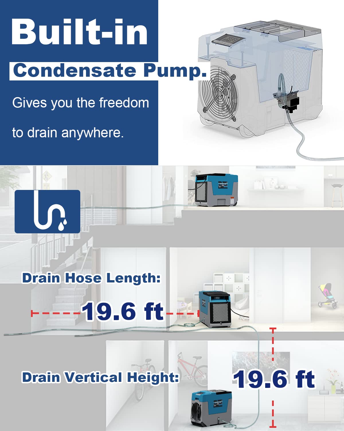 AlorAir 180 PPD Commercial Dehumidifier with Pump, 28 Gallons Heavy Duty Industrial Dehumidifiers Water Damage Restoration Dehumidifiers, Compact Design, for Homes Basements, Garages, and Crawl Space