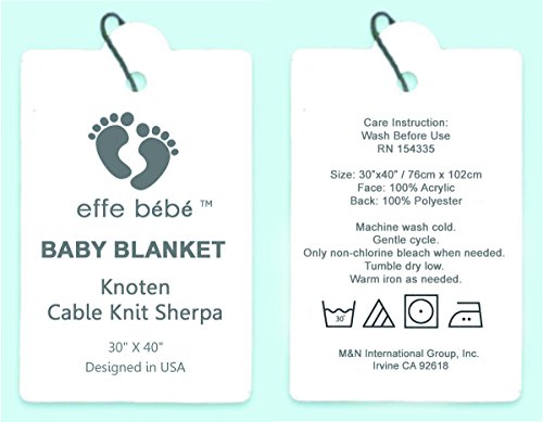 effe bebe Knoten Cable Knit Sherpa Baby Blanket 30"x40" (Cream White)