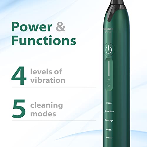 Wagner Stern Ultrasonic whitening Toothbrush with Pressure Sensor. 5 Brushing Modes and 4 Levels of Intensity, 8 Soft bristles, Travel case.