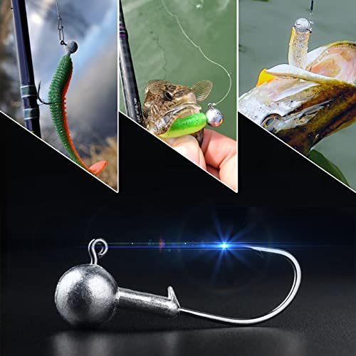 Atibin Barb Saltwater Jig Head Hook Bass Freshwater Jigs Hook Lead Round Ball Fishing Jig Lead Tackle Sharp 25pcs 1/4oz