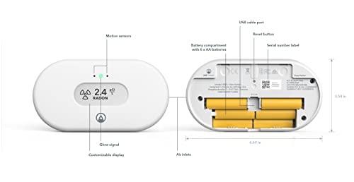 Airthings 2989 View Radon - Radon Monitor with Humidity & Temperature Detector - Battery Powered Mobile APP, WiFi, Alerts & Notifications